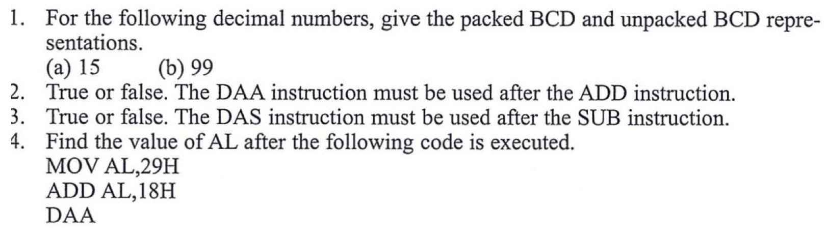 Solved 1. For the following decimal numbers, give the packed | Chegg.com