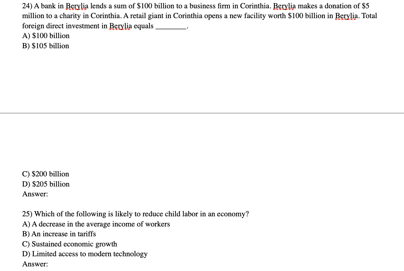 Solved 24) A bank in Berylia lends a sum of $100 billion to | Chegg.com