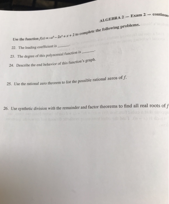 Solved ALGEBRA 2-Exam 2 continued Student's Name 20. Find a | Chegg.com