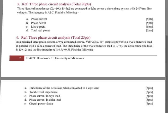 Solved 5. Ref: Three phase circuit analysis (Total 20pts) | Chegg.com