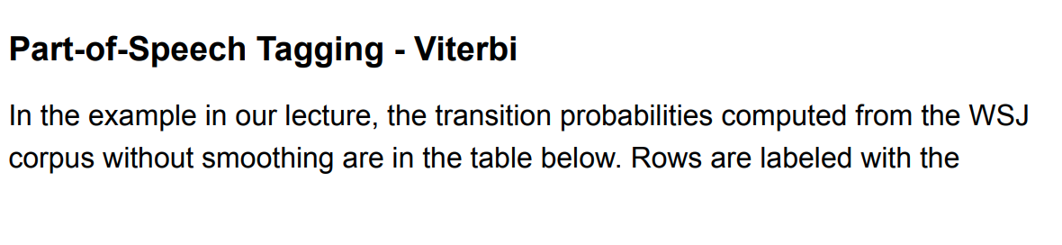 Solved Part-of-Speech Tagging - Viterbi In the example in | Chegg.com