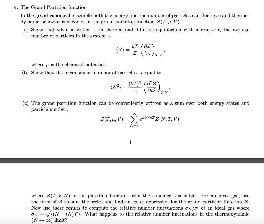 Solved 4. The Grand Partition functioin In the grand | Chegg.com