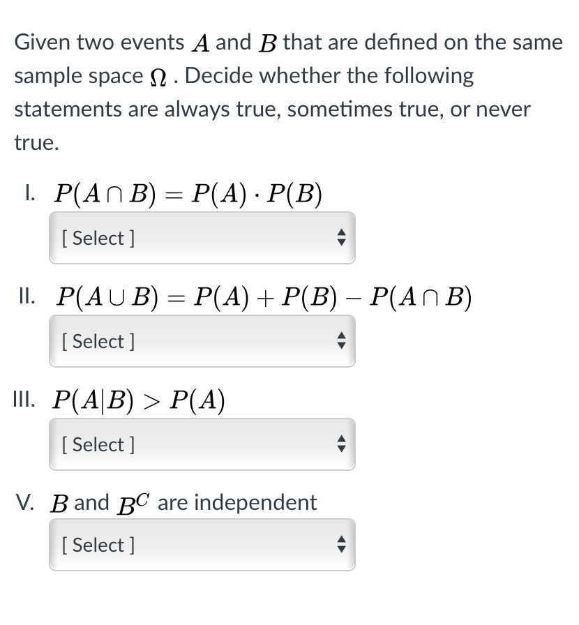 Solved Given two events A and B that are defined on the same | Chegg.com
