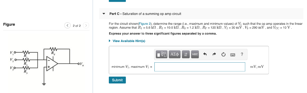 Solved Summing Op Amp Circuits 5 of 11> Part A Calculating | Chegg.com