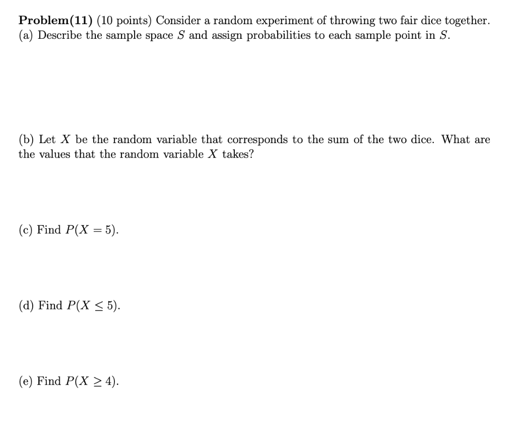 Solved Problem(11) (10 points) Consider a random experiment | Chegg.com