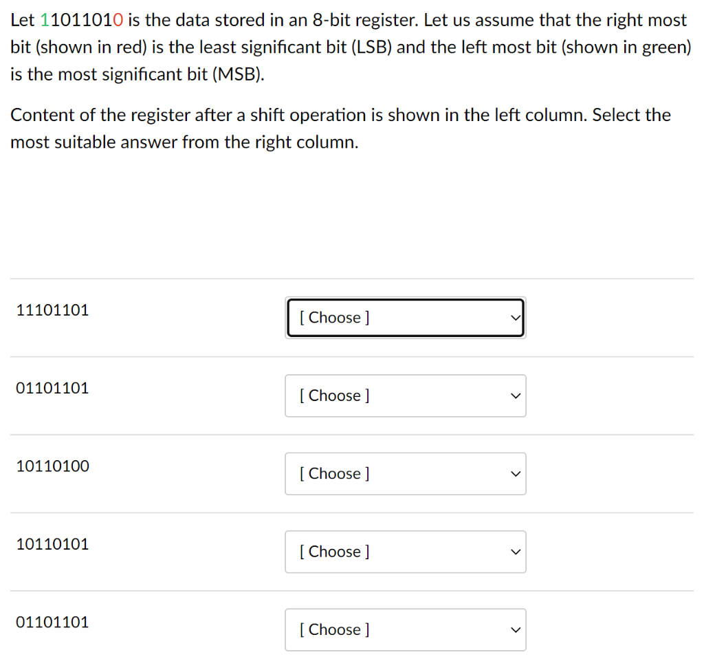 Solved Arithmetic shift right > Rotate left > Rotate right > | Chegg.com