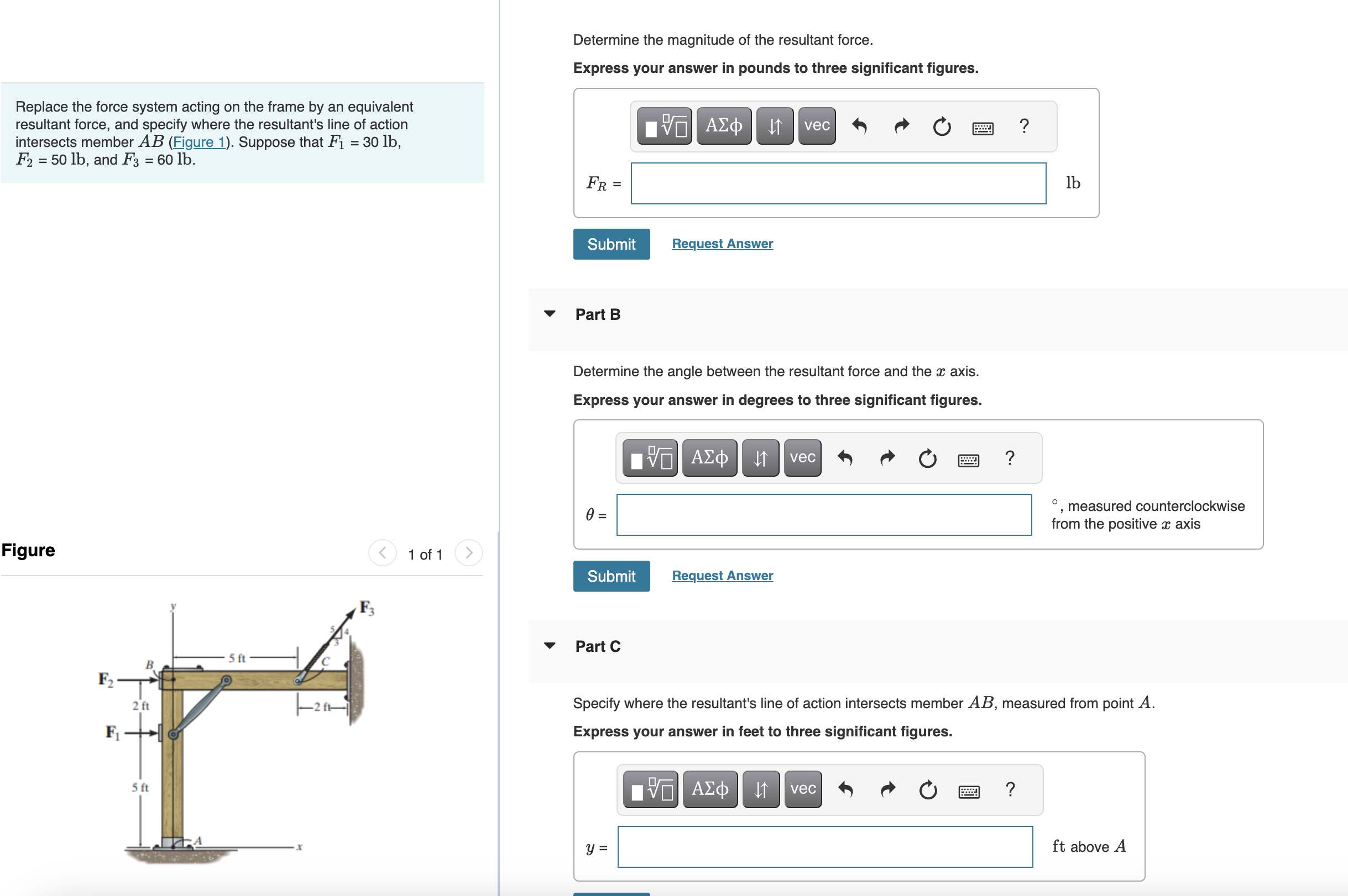 [Solved]: Determine the magnitude of the resultant force. E