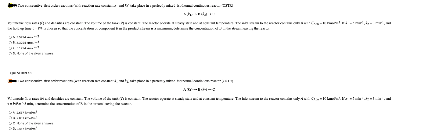 Solved Two consecutive, first order reactions with reaction | Chegg.com