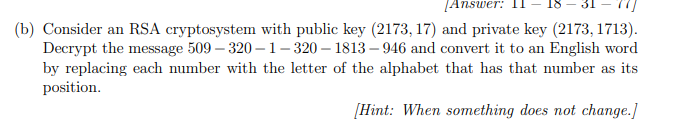 Solved Answer: (b) Consider an RSA cryptosystem with public | Chegg.com