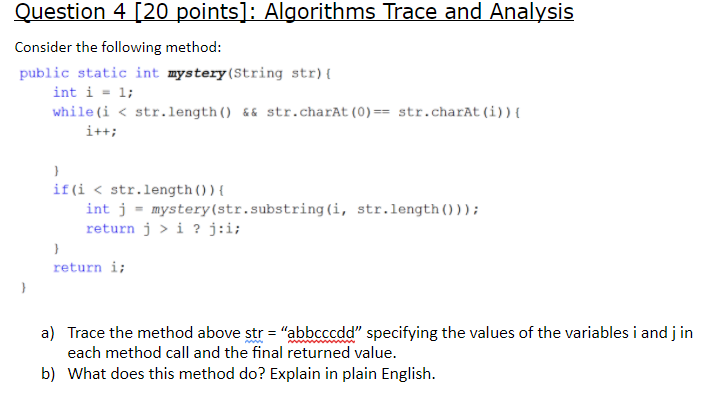 Solved Question 4 20 Points Algorithms Trace And Analysis 