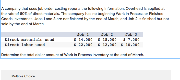Solved A company that uses job order costing reports the | Chegg.com