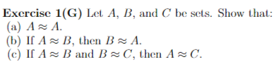 Solved Exercise 1(G) Let A, B, and C be sets. Show that: (a) | Chegg.com