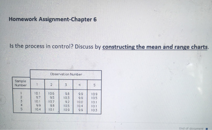 Solved Is the process in control? Discuss by constructing | Chegg.com