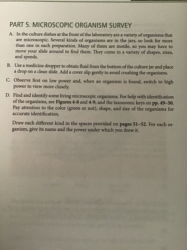 PART 5. MICROSCOPIC ORGANISM SURVEY A. In the culture | Chegg.com