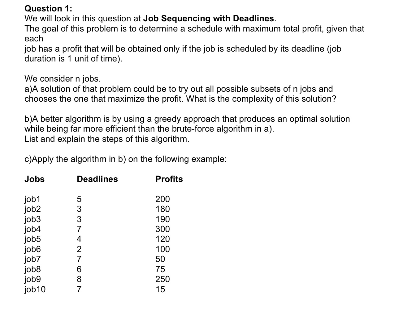 Solved Question 1: We will look in this question at Job | Chegg.com