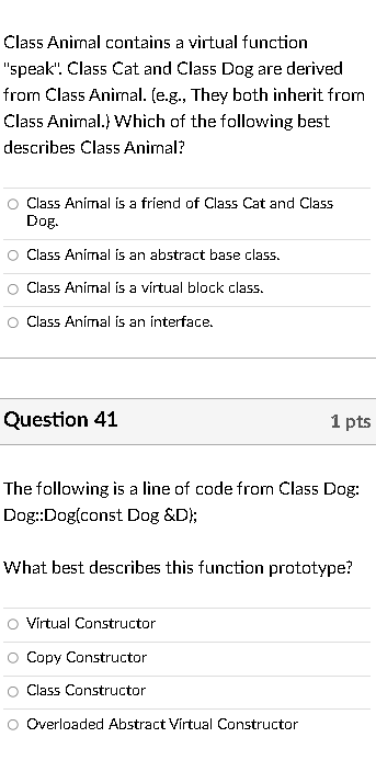 Solved Class Animal contains a virtual function "5peak". | Chegg.com