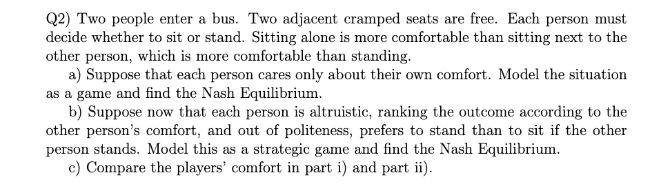Q2) Two people enter a bus. Two adjacent cramped | Chegg.com