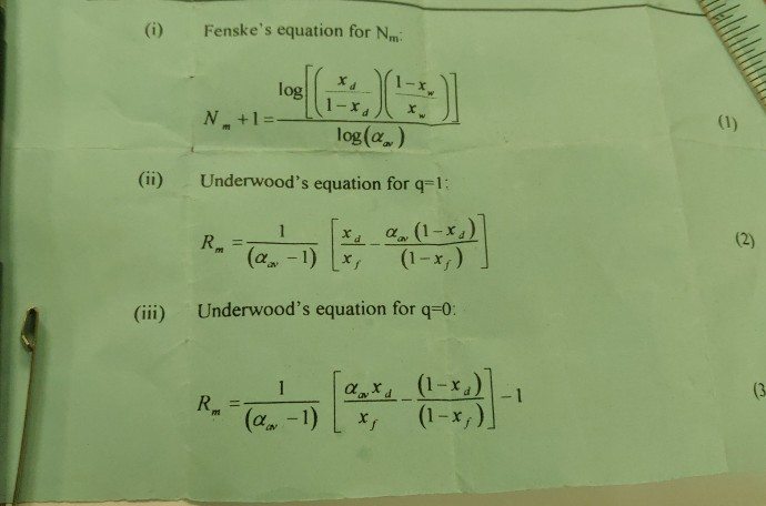 Solved (i) Fenske's equation for Nm log log(a.) (i) | Chegg.com