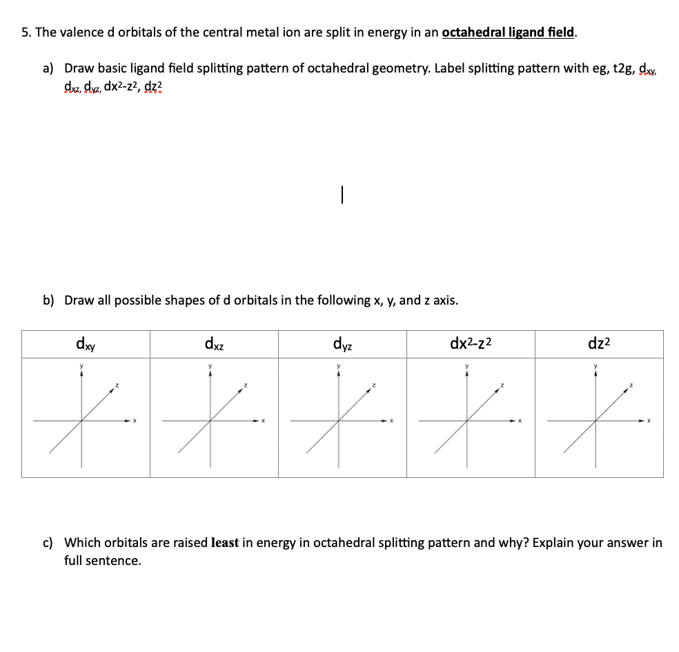 Solved 5. The valence d orbitals of the central metal ion | Chegg.com