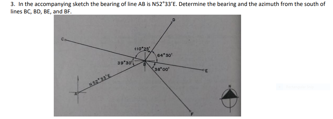 Solved 3. In the accompanying sketch the bearing of line AB | Chegg.com