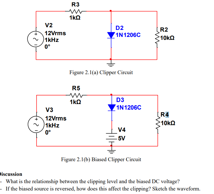 Solved Figure 2.1(a) Clipper Circuit Figure 2.1(b) Biased | Chegg.com