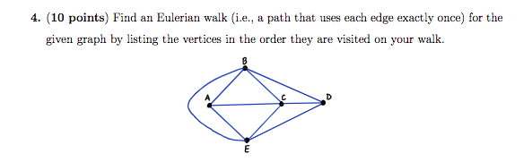 Solved 4. (10 points) Find an Eulerian walk (i.e., a path | Chegg.com
