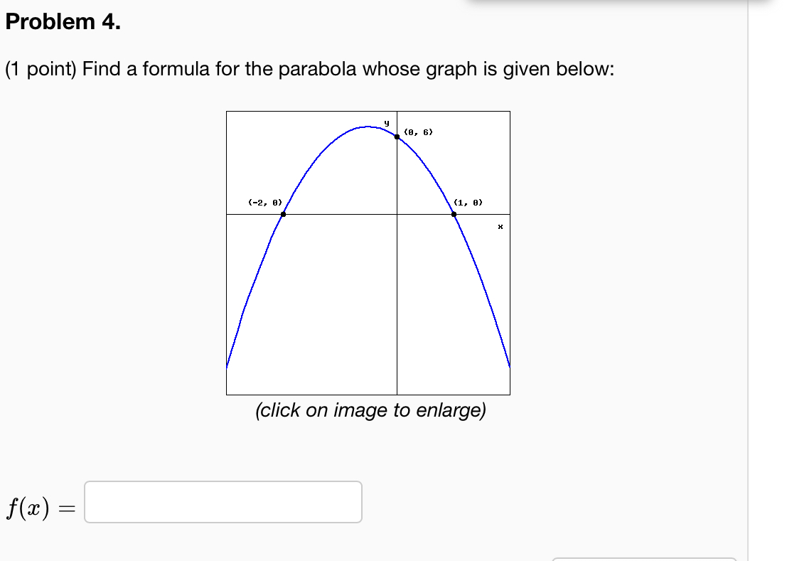 Solved (1 point) Find a formula for the parabola whose graph | Chegg.com