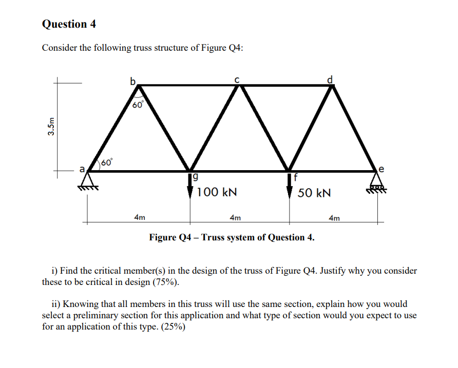 Solved Consider the following truss structure of Figure Q4: | Chegg.com