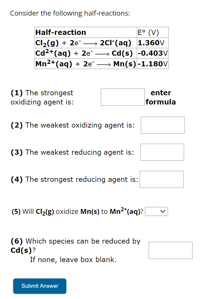 Solved Consider the following half-reactions: (1) The | Chegg.com