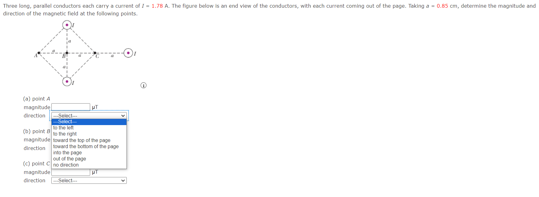 Solved direction of the magnetic field at the following | Chegg.com