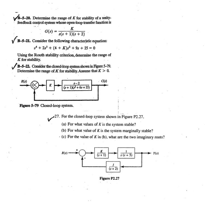 Solved Y?5-20. Determine the range of K for stability of a | Chegg.com