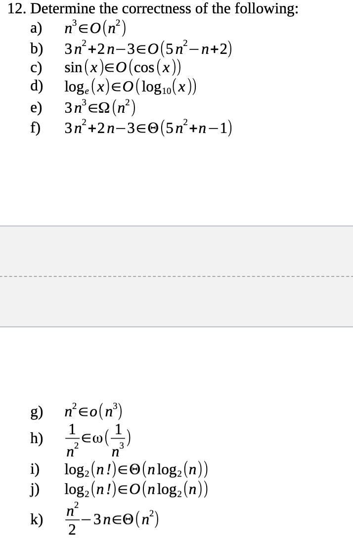Solved 12. Determine the correctness of the following: a) | Chegg.com