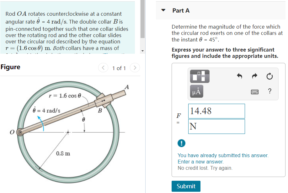 Solved Part A Rod OA rotates counterclockwise at a constant | Chegg.com