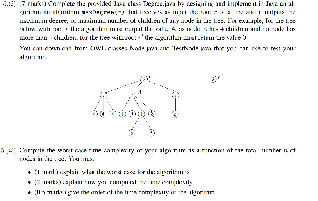 5.(i) (7 marks) Complete the provided Java class | Chegg.com