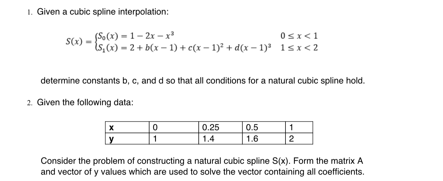 Solved 1. Given a cubic spline interpolation: | Chegg.com
