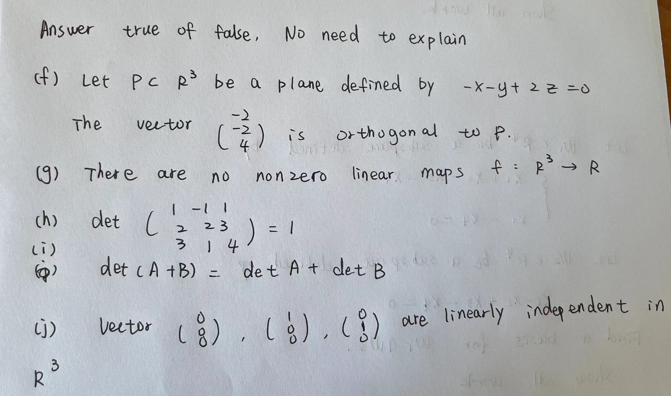 Solved Answer true of false. No need to explain (f) Let P⊂R3 | Chegg.com