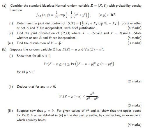 Solved (a) Consider the standard bivariate Normal random | Chegg.com