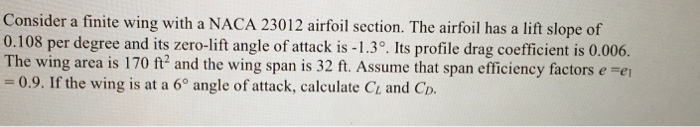 Solved Consider a finite wing with a NACA 23012 airfoil | Chegg.com