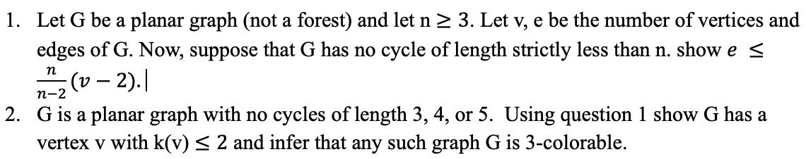 Solved Please answer question 1 ﻿and 2 ﻿1.Let G be ﻿a planar | Chegg.com