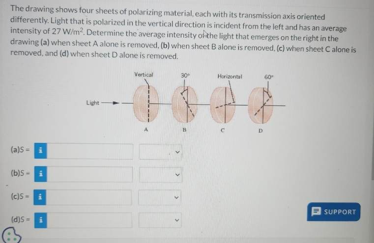 Solved The drawing shows four sheets of polarizing material, | Chegg.com