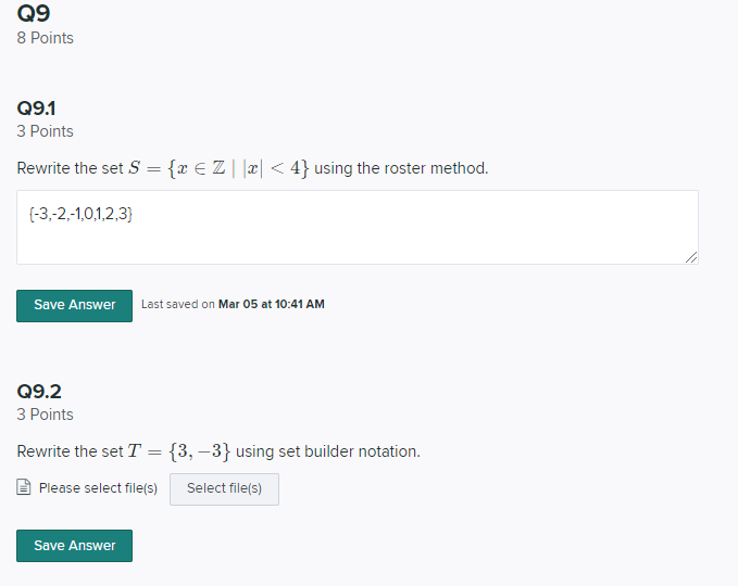 Solved Q9 8 Points 09.1 3 Points Rewrite the set S = {x € Z | Chegg.com
