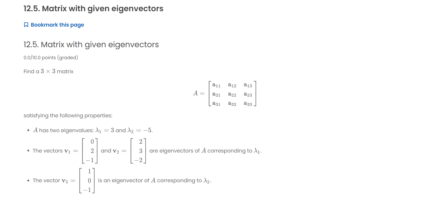 Solved 12.5. Matrix with given eigenvectors Bookmark this | Chegg.com