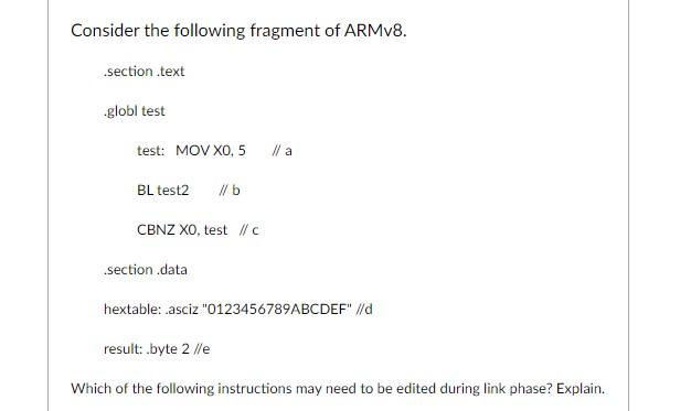 Solved Consider the following fragment of ARMv8. section | Chegg.com