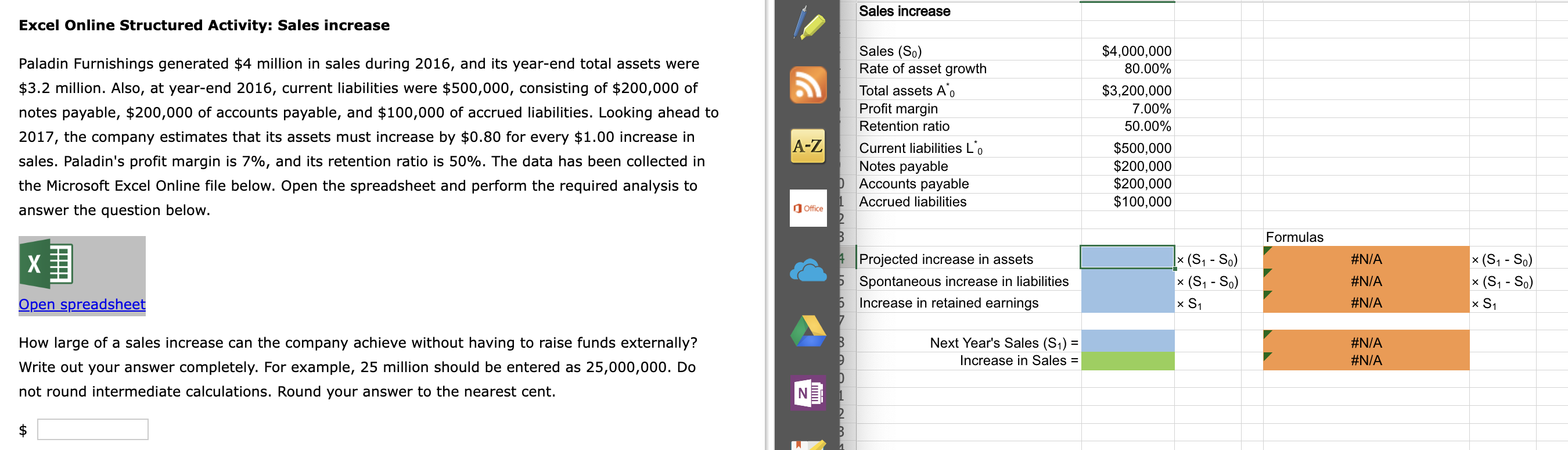 Solved Excel Online Structured Activity: Sales increase | Chegg.com
