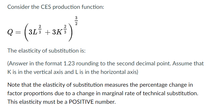 Solved Consider The Ces Production Function 3 2 0 31