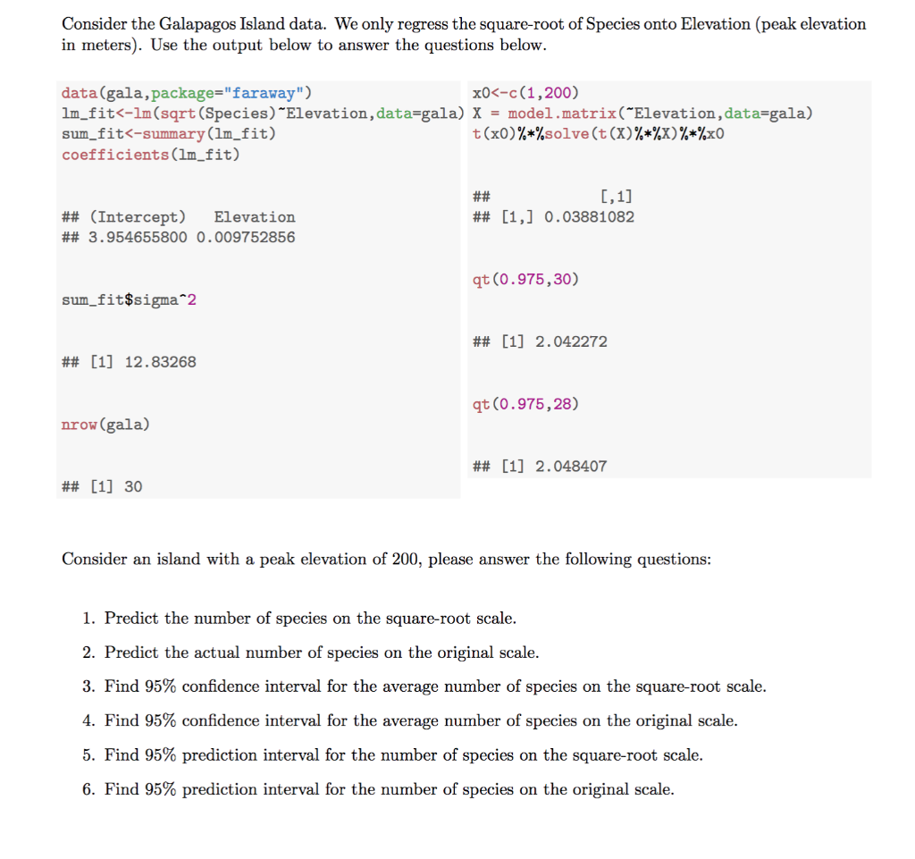 Solved Consider the Galapagos Island data. We only regress | Chegg.com