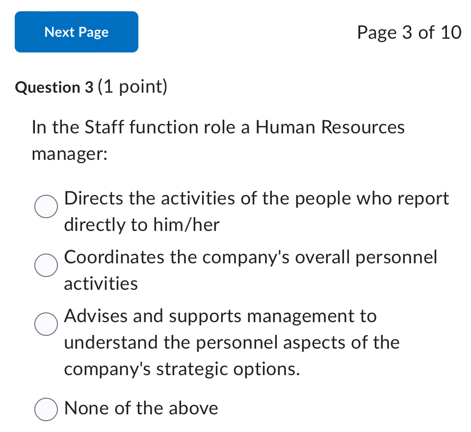 Solved Page 3 ﻿of 10Question 3 (1 ﻿point)In the Staff | Chegg.com