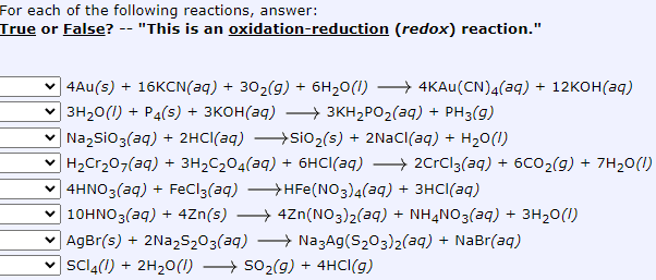 Solved For each of the following reactions, answer: True or | Chegg.com