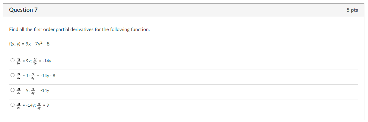 Solved Find all the first order partial derivatives for the | Chegg.com