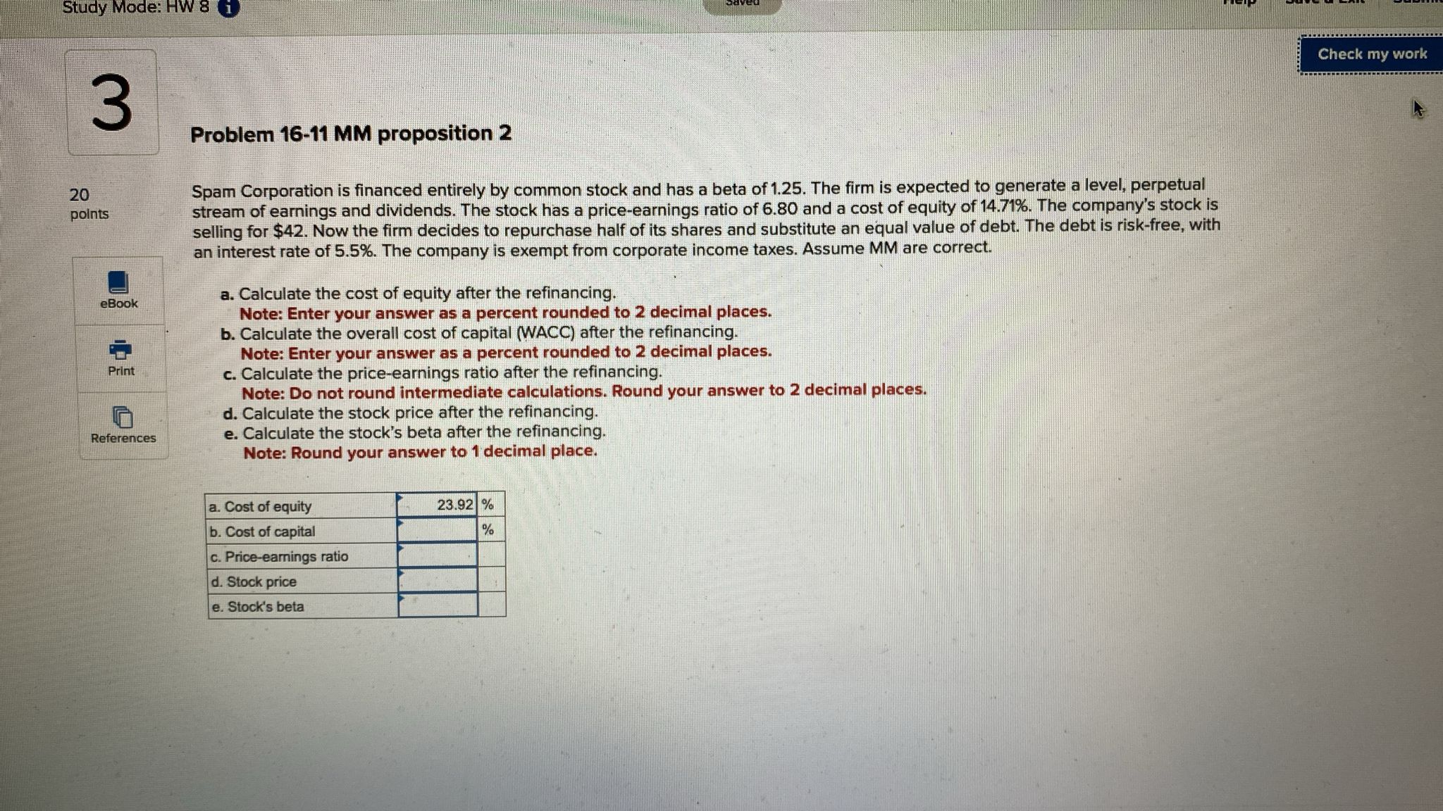 Solved Problem 16-11 ﻿MM proposition 2ReferencesSpam | Chegg.com